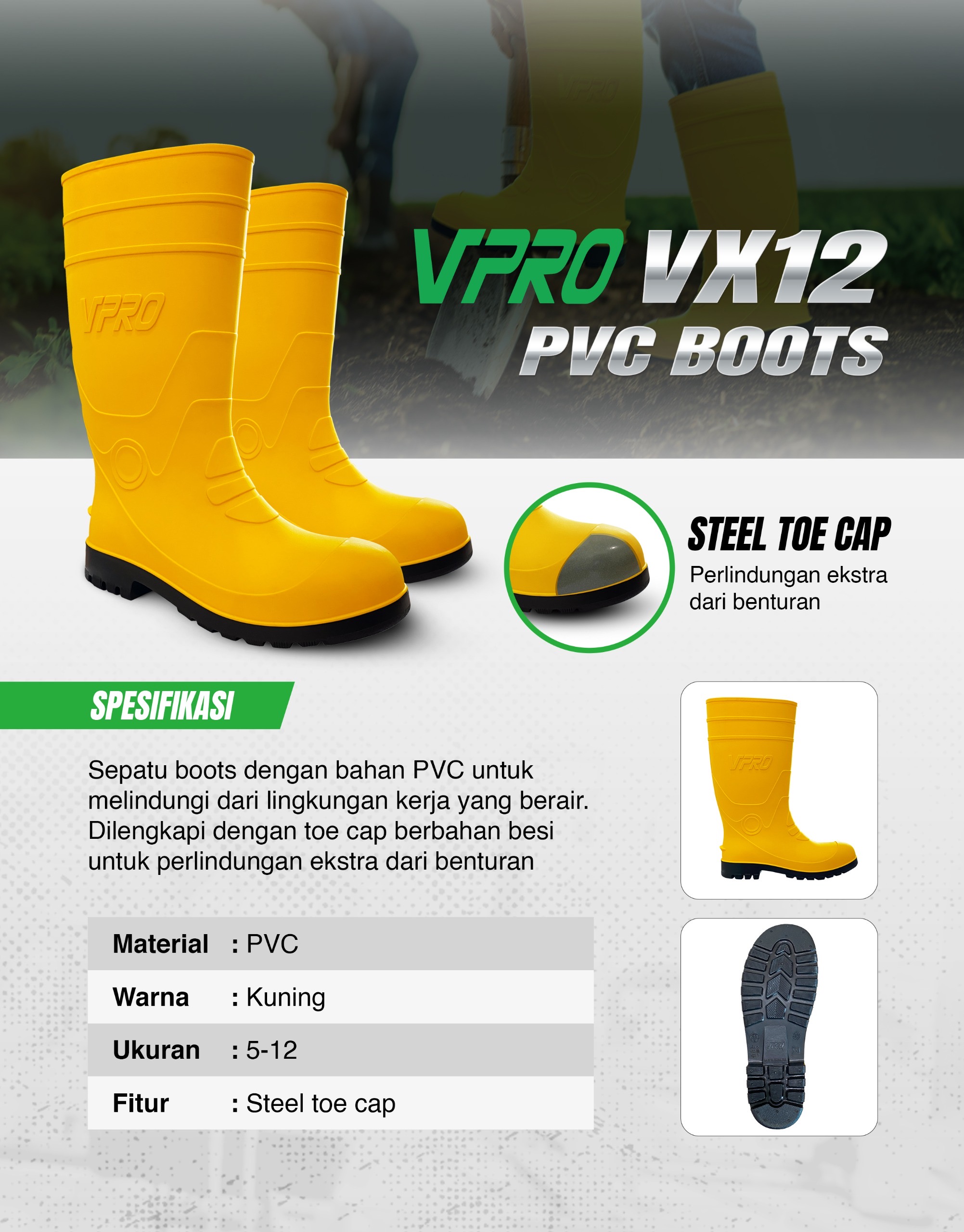Sepatu safety boots PVC Vpro | Karta Mulya Safety
